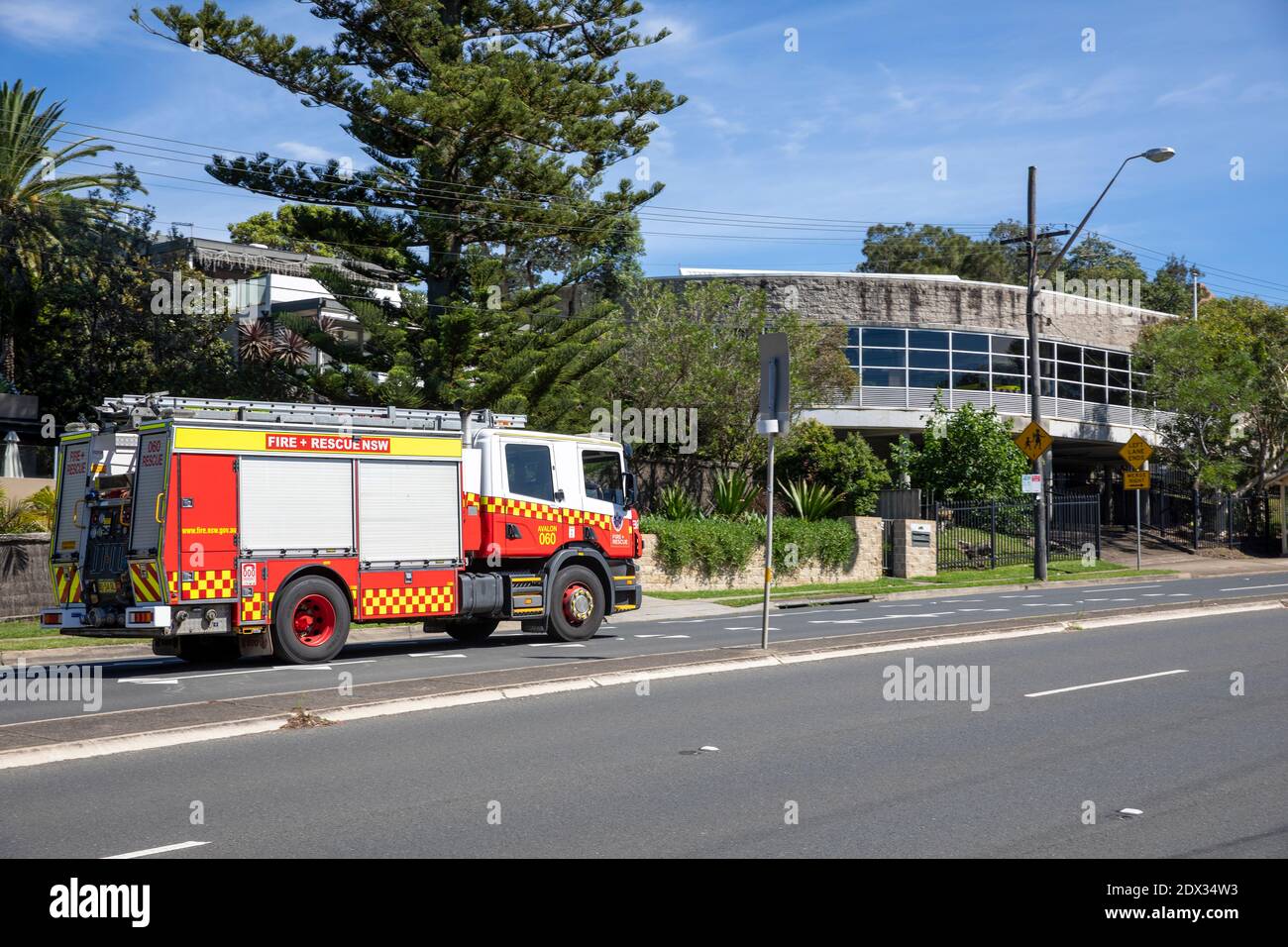 Sydney, NSW Fire and Rescue Fire brigade engine truck at Avalon Beach ...