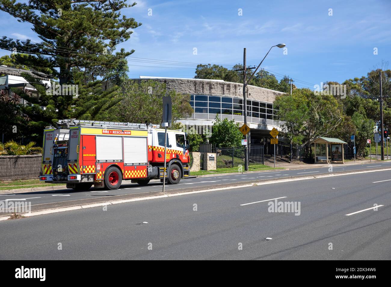 Sydney, NSW Fire and Rescue Fire brigade engine truck at Avalon Beach ...