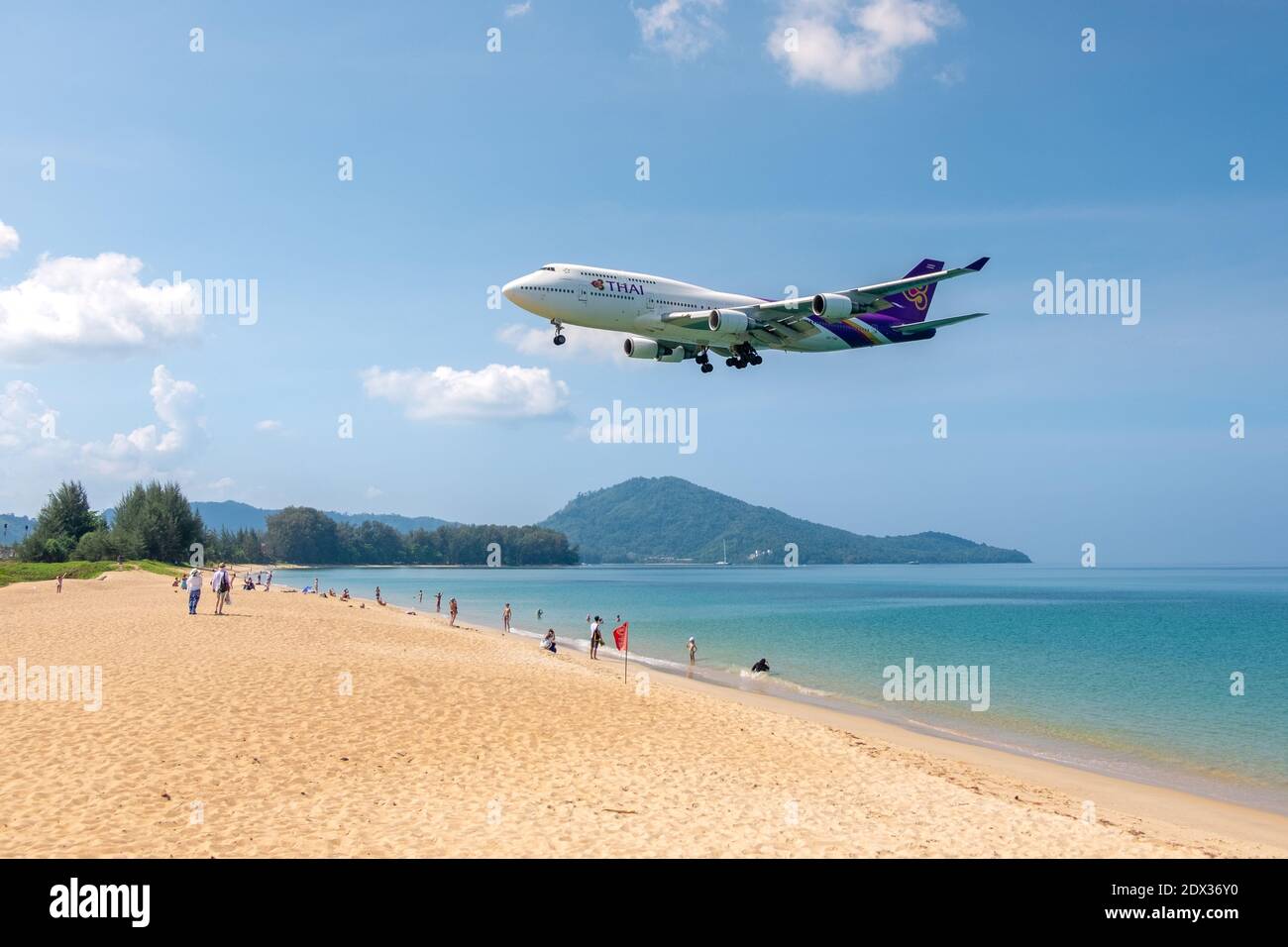 THAILAND, PHUKET, Mai Khao Beach - MARCH 03, 2018: Thai Airlines plane ...