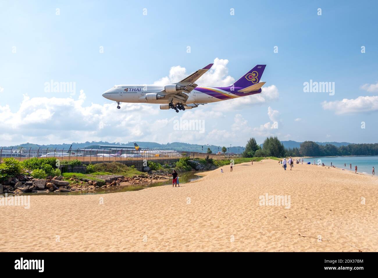 THAILAND, PHUKET, Mai Khao Beach - MARCH 03, 2018: Thai Airlines plane ...