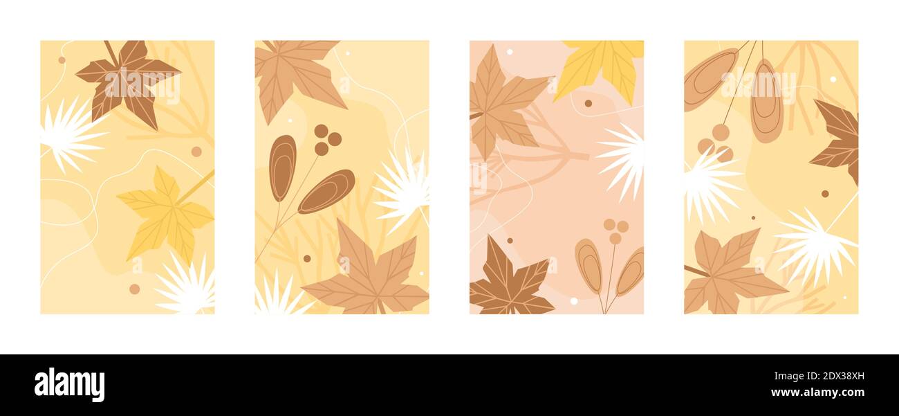Autumn leaves a4 template pattern vector illustration set. Abstract ...