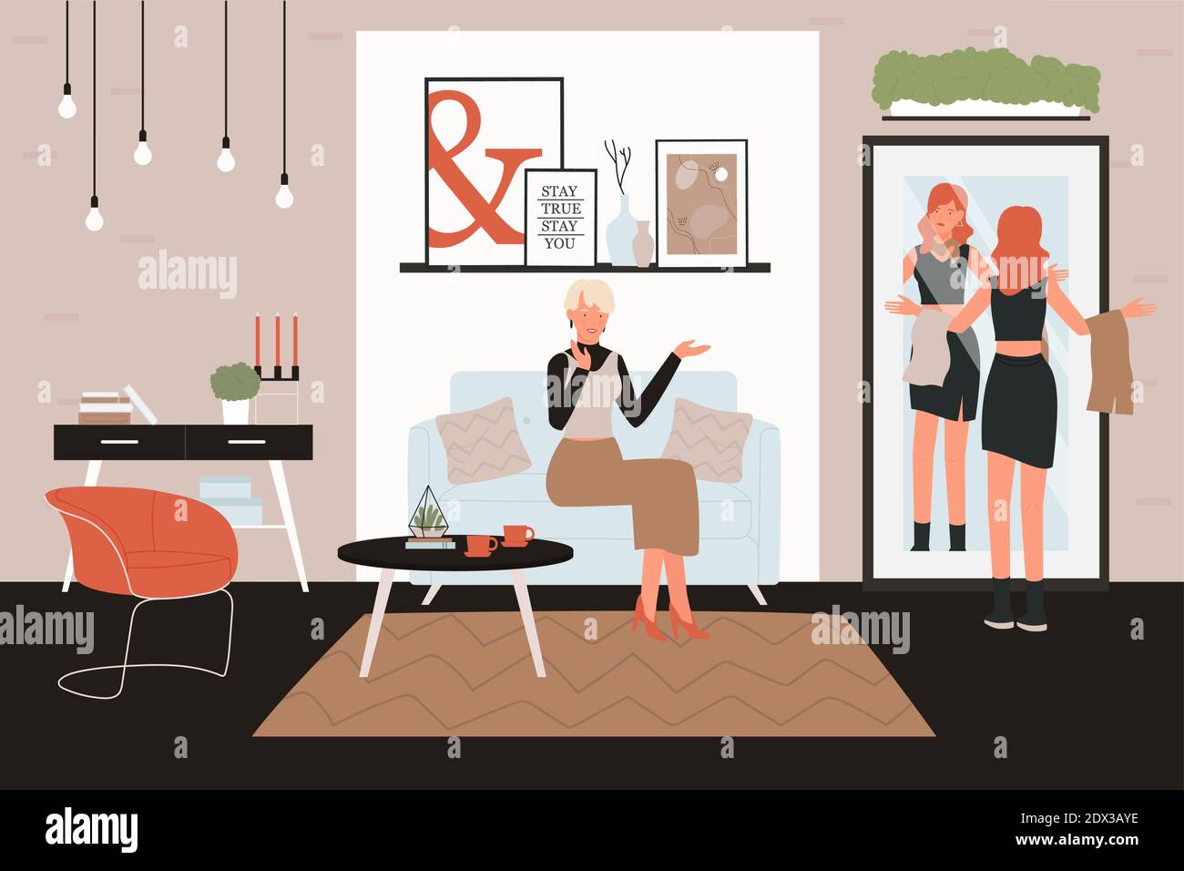 Female characters talk vector illustration. Cartoon woman sitting on ...