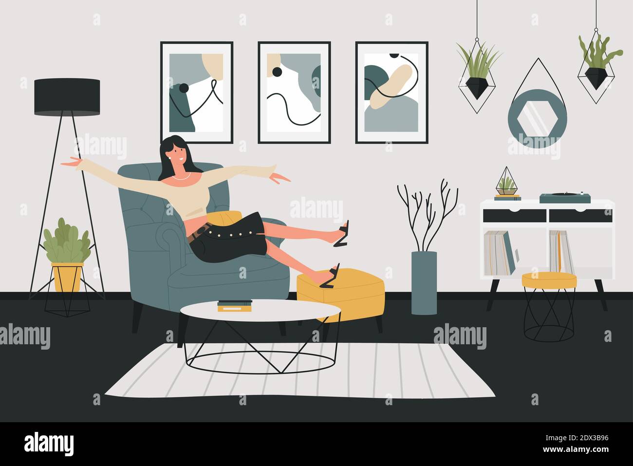 Cartoon pretty girl sitting hi-res stock photography and images - Alamy