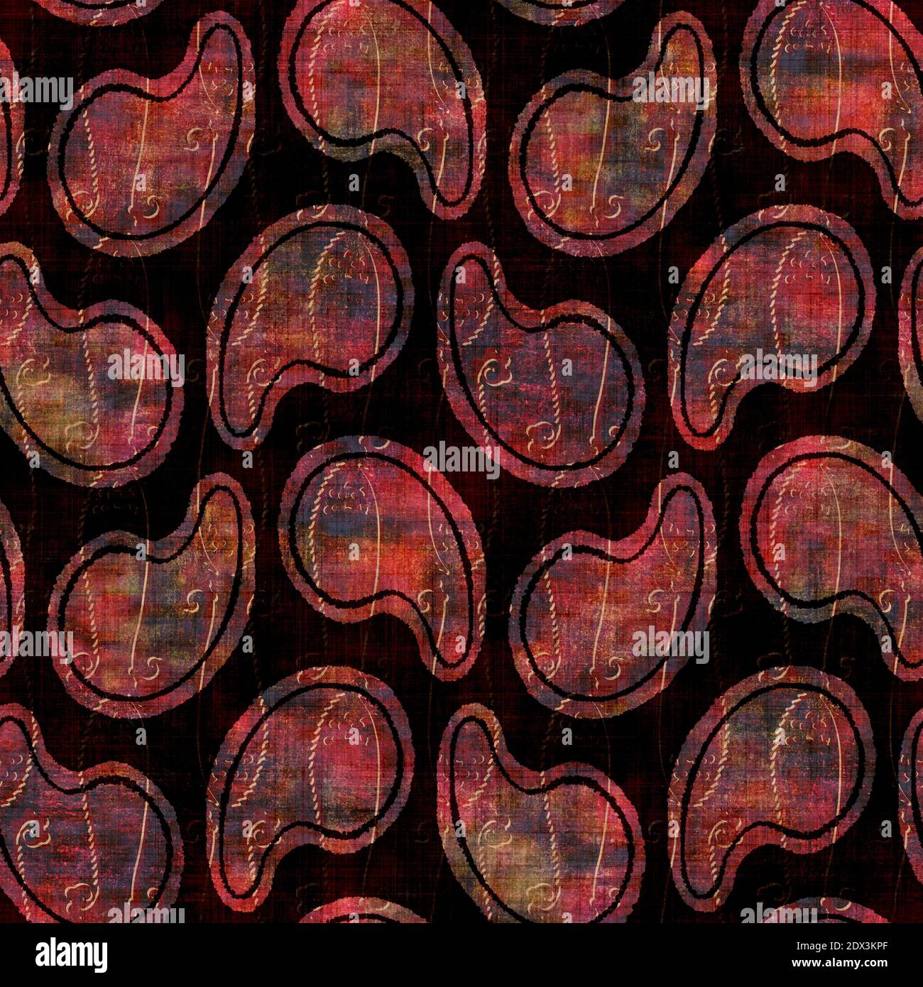 Seamless dark paisley block print background. Boho ethnic soft ...