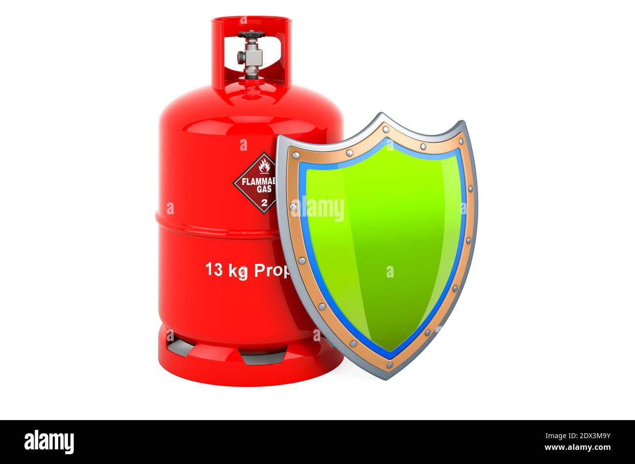 Propane gas cylinder with shield, 3D rendering isolated on white ...
