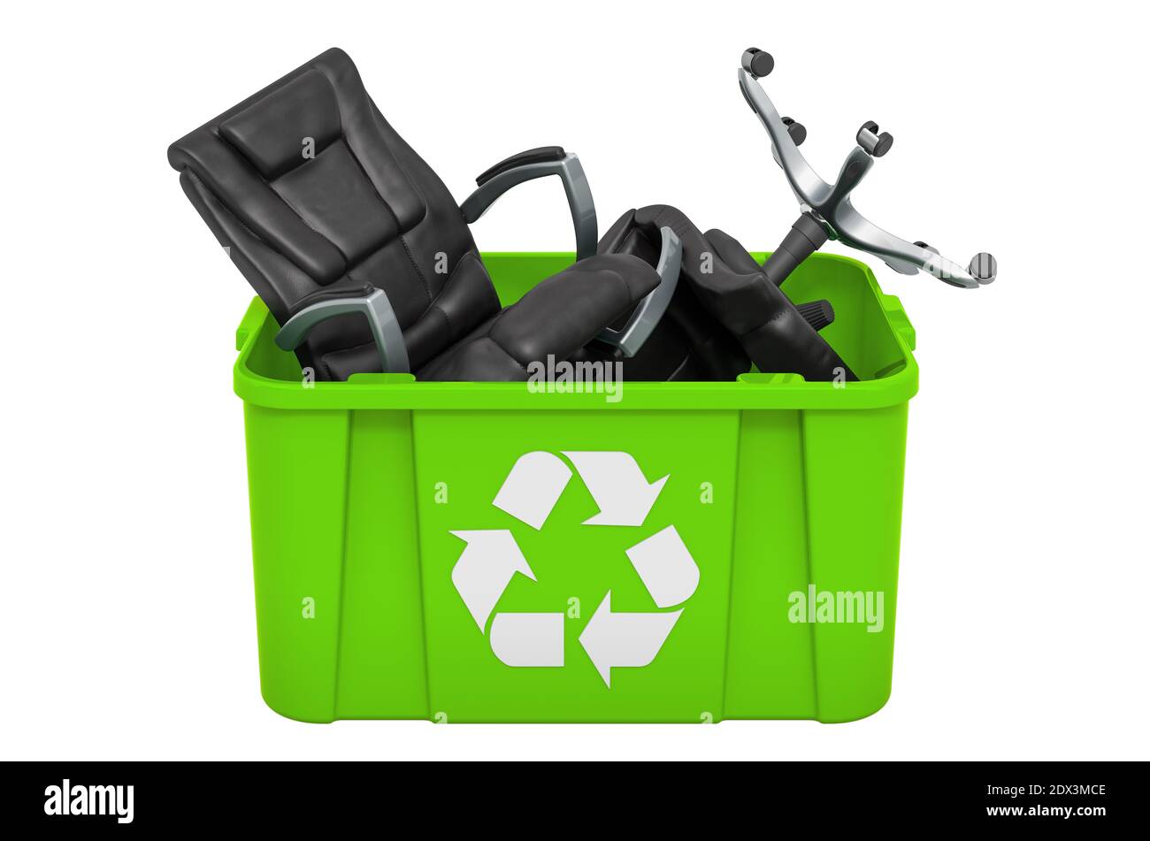Recycling trashcan with office chairs, 3D rendering isolated on white ...