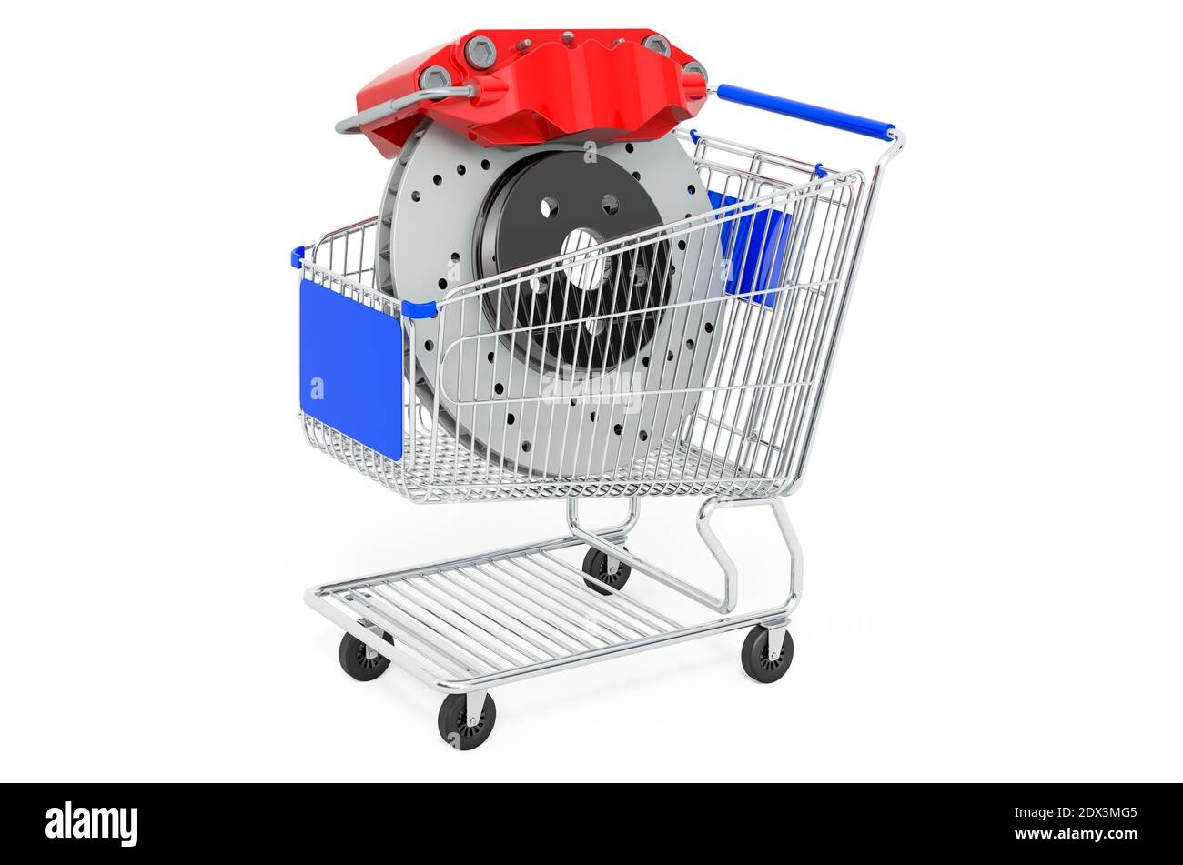 Shopping cart with car disc brake with caliper, 3D rendering isolated ...