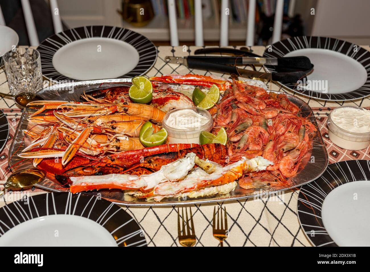 Close up view of shellfish dish on table served for dinner Stock Photo ...