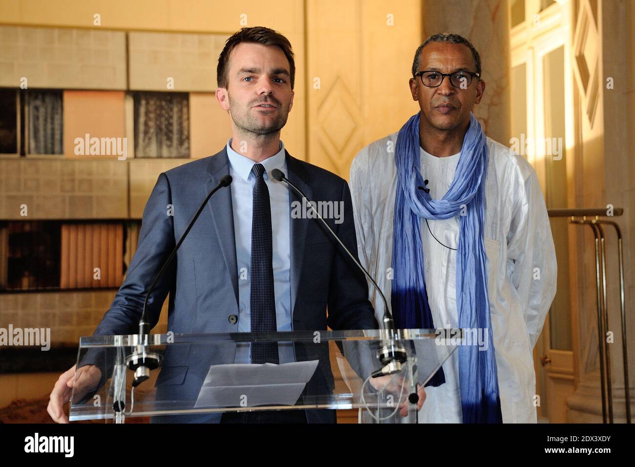 Bruno Julliard and Abderrahmane Sissoko attending the ceremony in honor ...