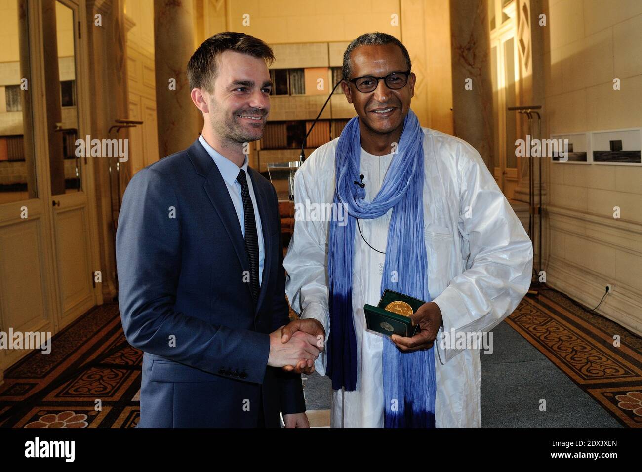 Bruno Julliard Abderrahmane Sissoko attending the ceremony in honor of ...