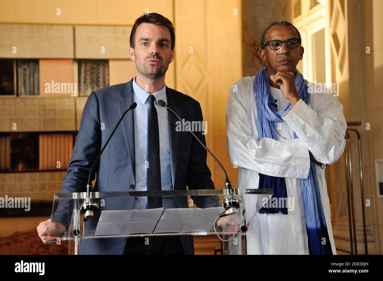 Bruno Julliard and Abderrahmane Sissoko attending the ceremony in honor ...