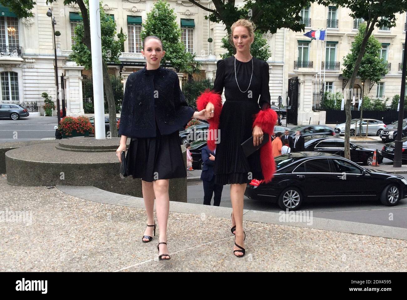 Maya Hawke and Uma Thurman arriving for the Miu Miu Resort Collection ...