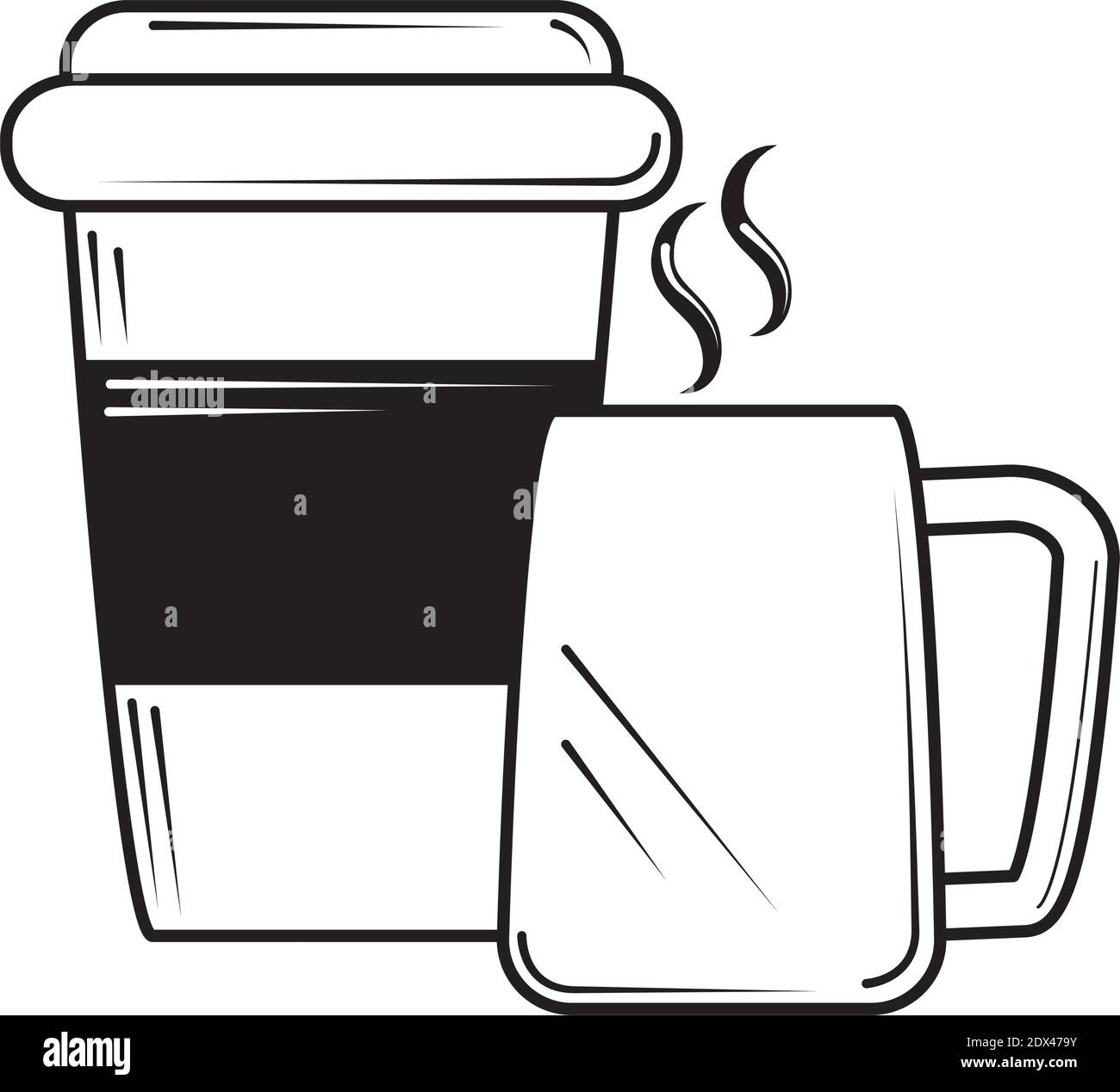 restaurant disposable coffee cup bar in line style vector illustration ...