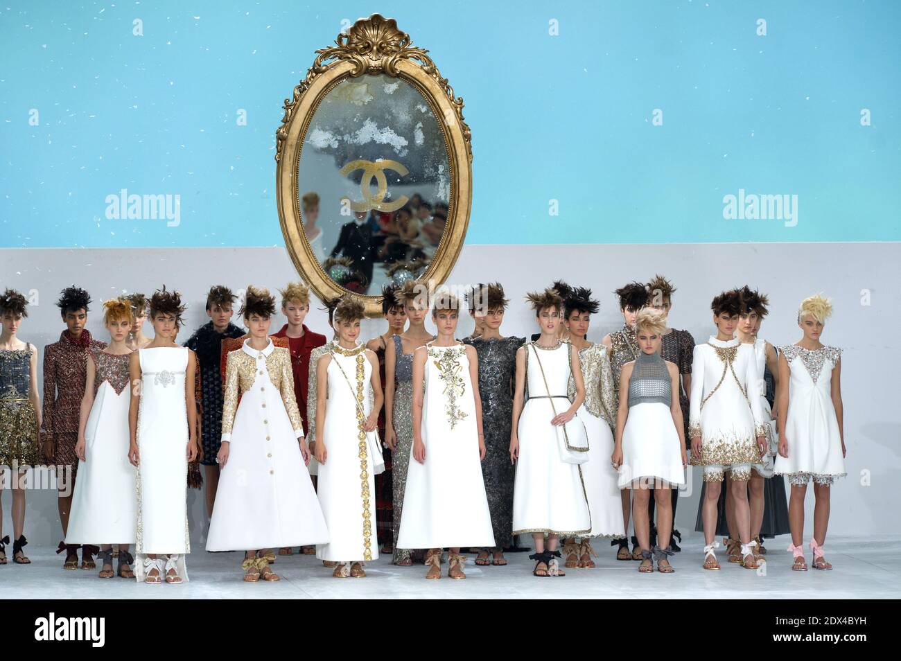 Models walk the runway for the Chanel collection presentation as part ...