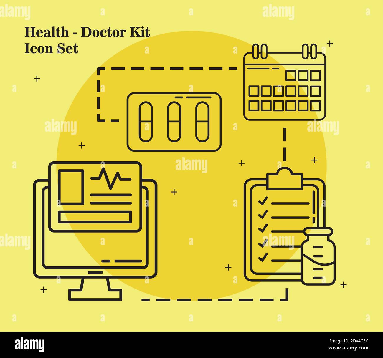 bundle of three doctor kit line style set icons and lettering Stock ...
