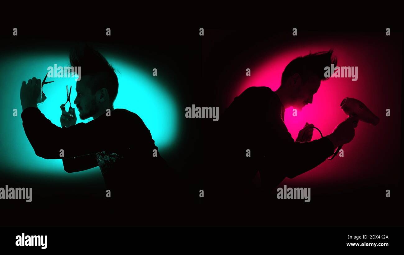 Man holding scissors silhouette hi-res stock photography and images - Alamy