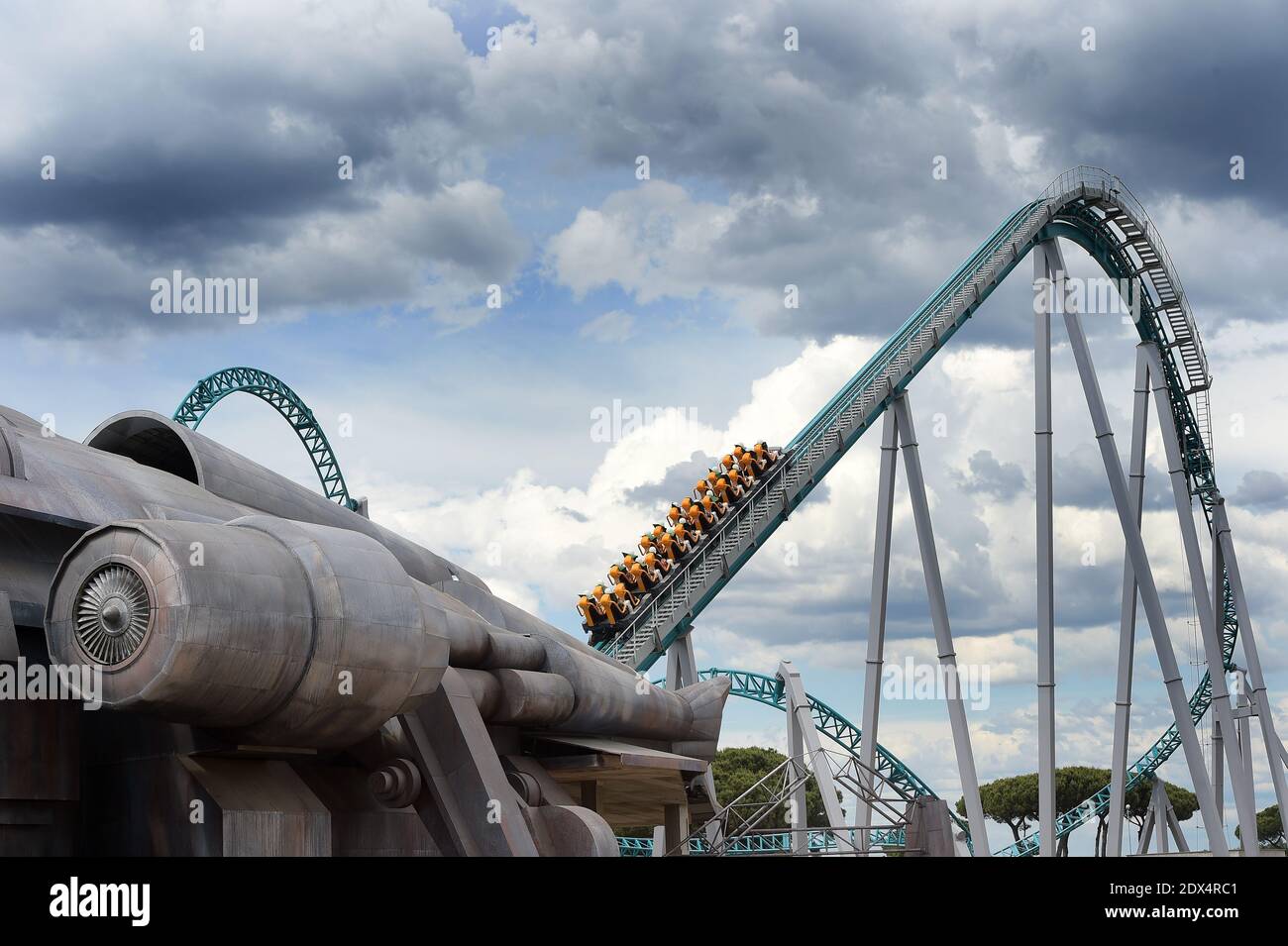A view of the 10-inversion Intamin steel coaster at 'Cinecitta World ...
