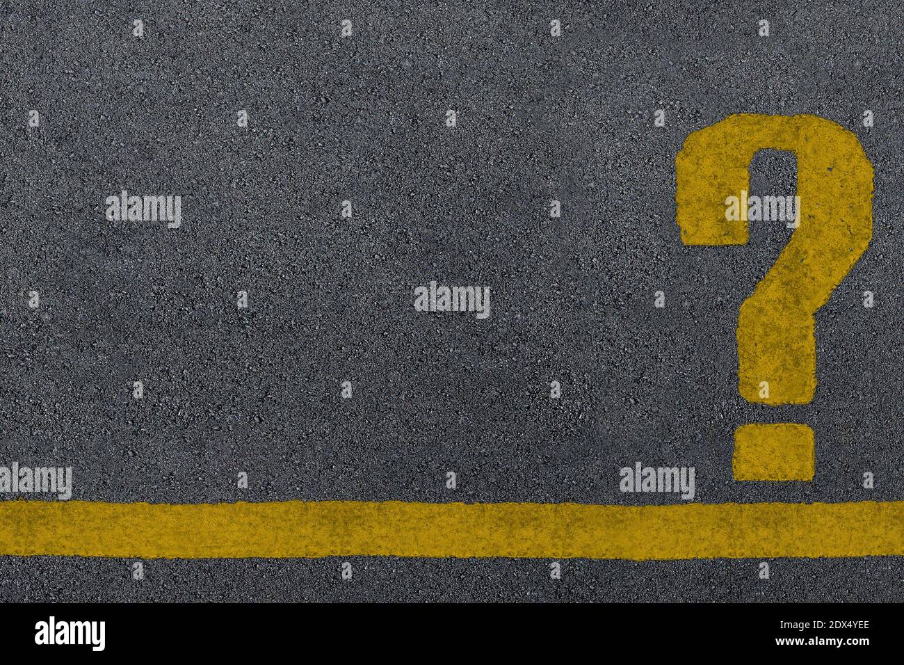 Yellow question mark sign painted on a asphalt road surface Stock Photo ...