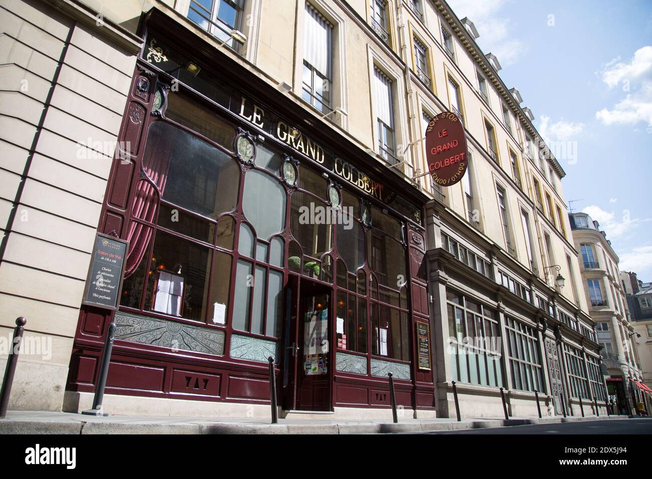 Outside view of "Le grand Colbert" restaurant, in Paris, France. August ...