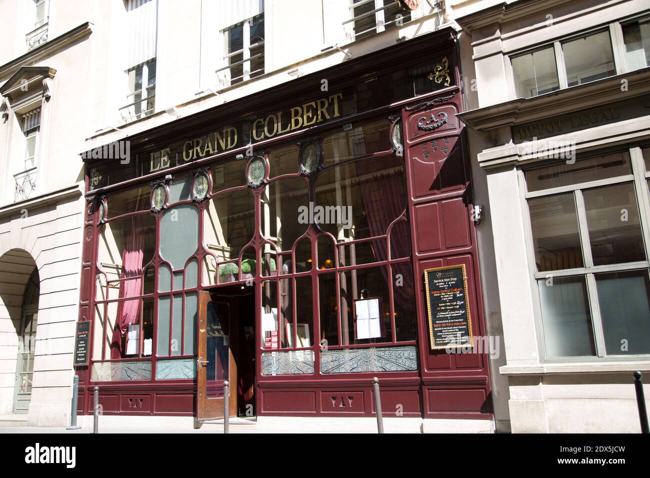 Outside view of "Le grand Colbert" restaurant, in Paris, France. August ...