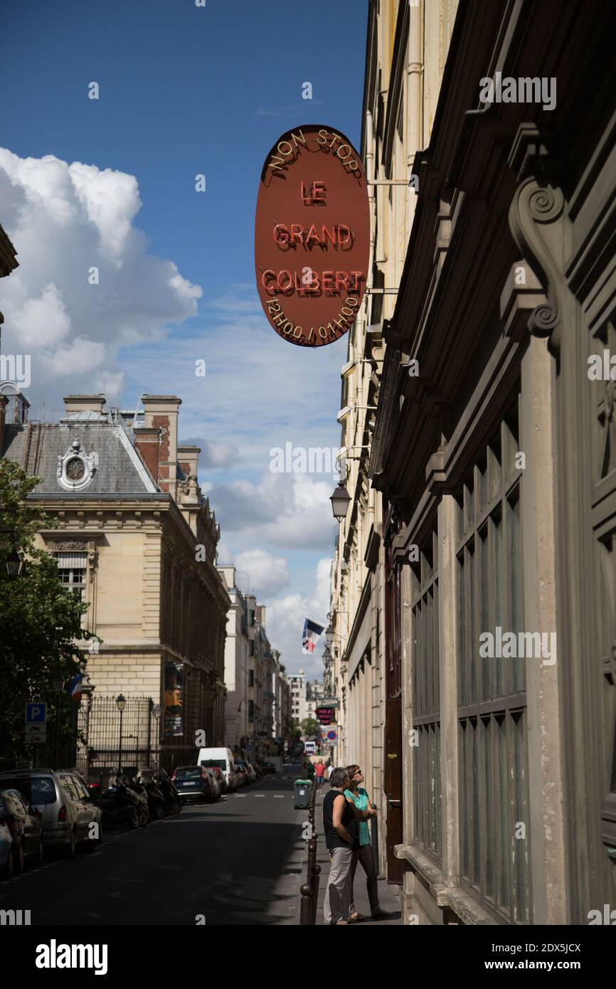 Outside view of "Le grand Colbert" restaurant, in Paris, France. August ...