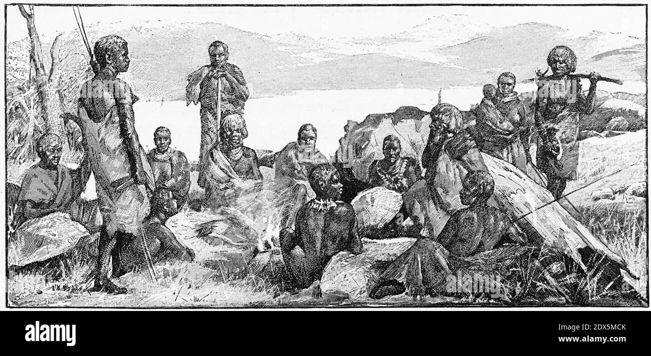 illustration of a group of Tasmanian aborigines, circa 1890, before ...