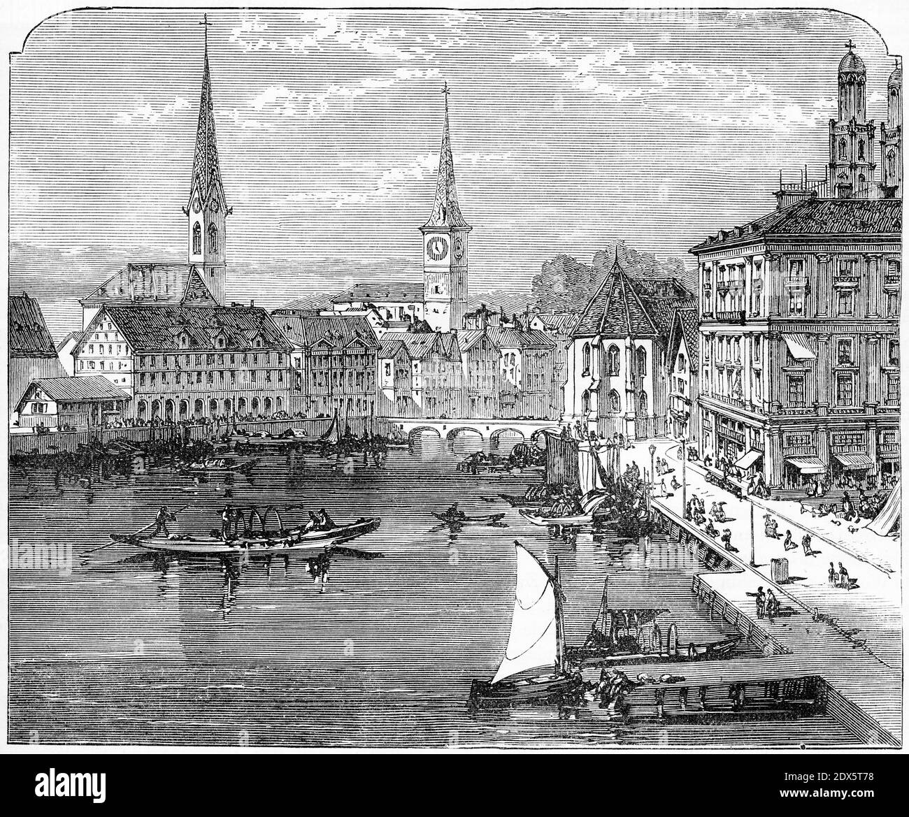 Engraving of Zurich in the days of the Reformation. Illustration from ...