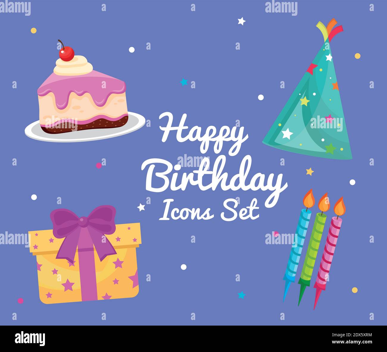 bundle of four party birthday set icons and lettering Stock Vector ...