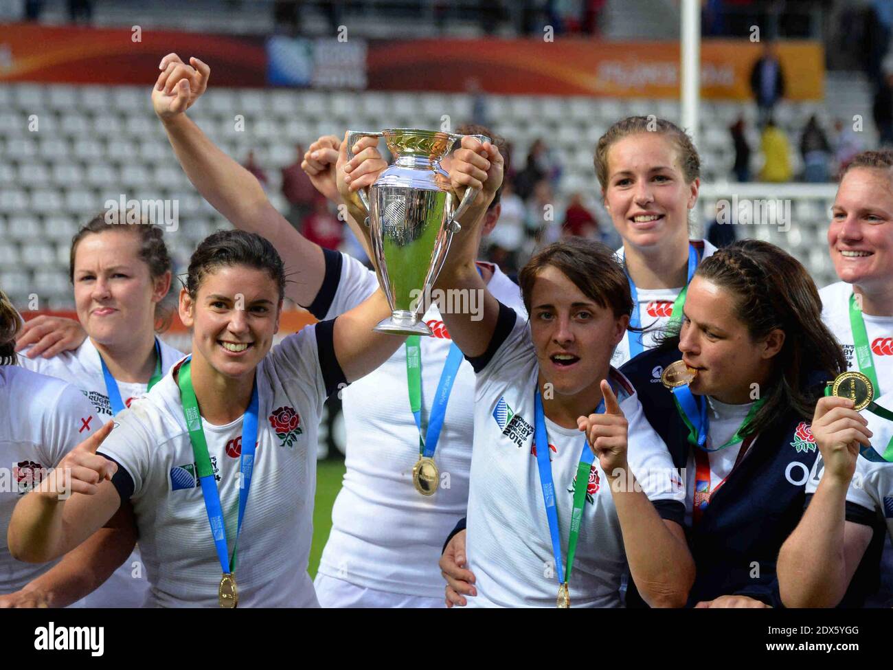 England 's Team trophy during the IRB Women's Rugby World Cup match ...