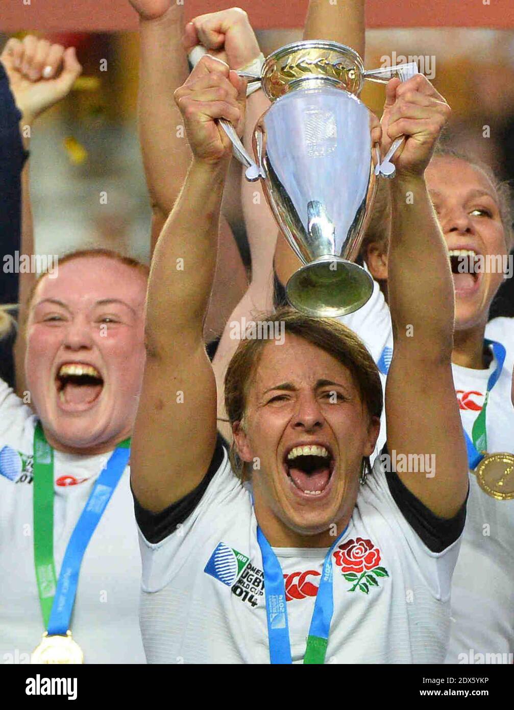 England 's Katy Mc Lean trophy during the IRB Women's Rugby World Cup ...