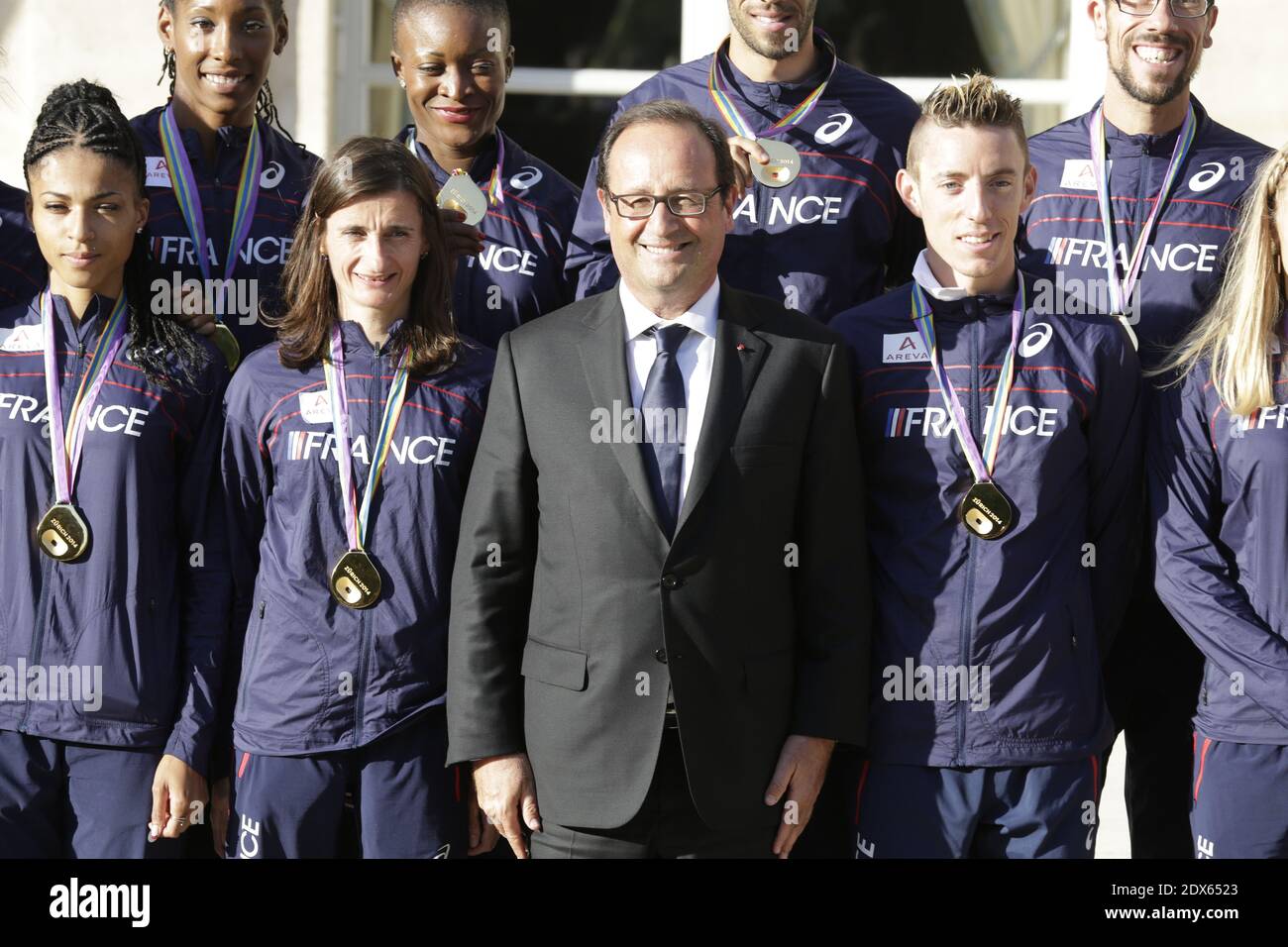 French Athletics athletes at the Elysee Palace with France's President ...