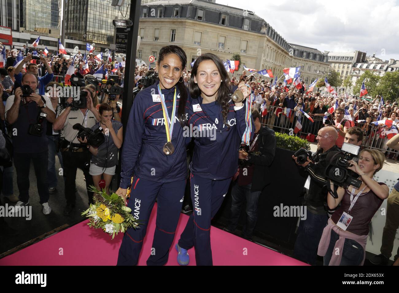 French Athletes Laila Traby and Clemence Calvin arriving at Gare de ...
