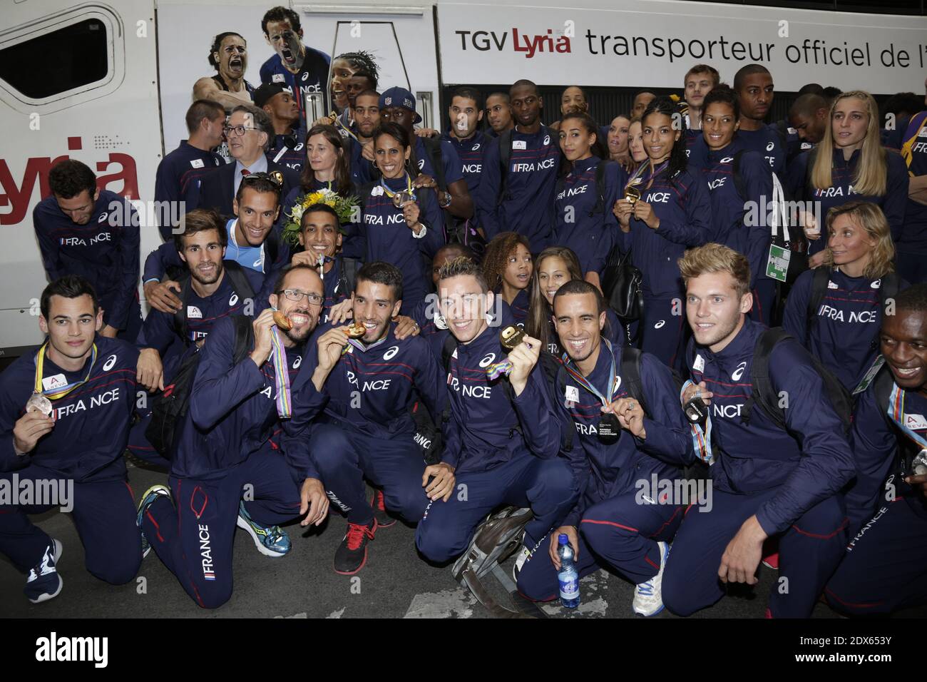 French Athletic team arriving at Gare de Lyon on August 18, 2014 in ...