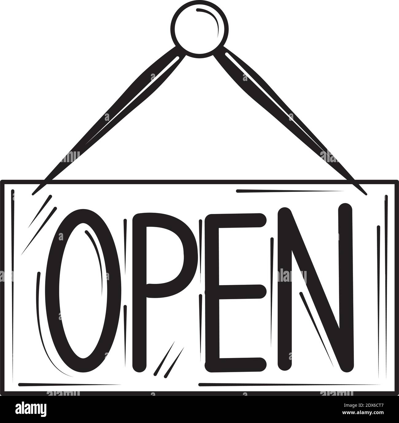 restaurant open board hanging in line style vector illustration Stock ...