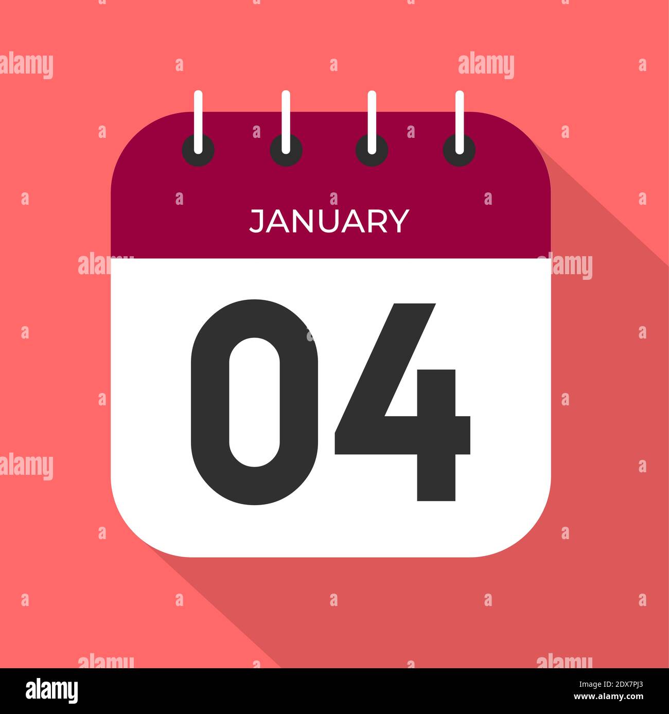 Calendar day 4. Number four on a white paper with wine color border on ...