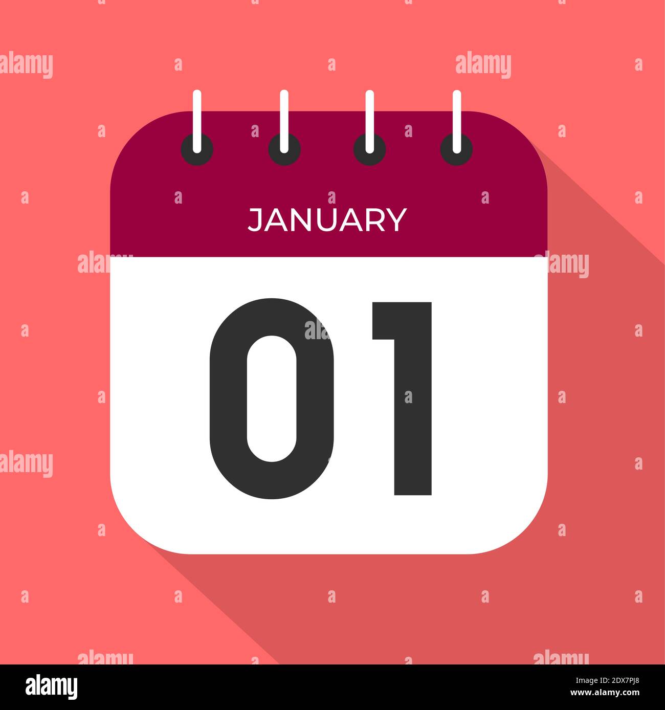 Calendar day 1. Number one on a white paper with wine color border on ...