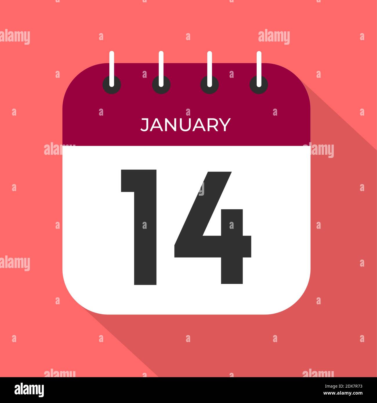 Calendar day 14. Number fourteen on a white paper with wine color ...