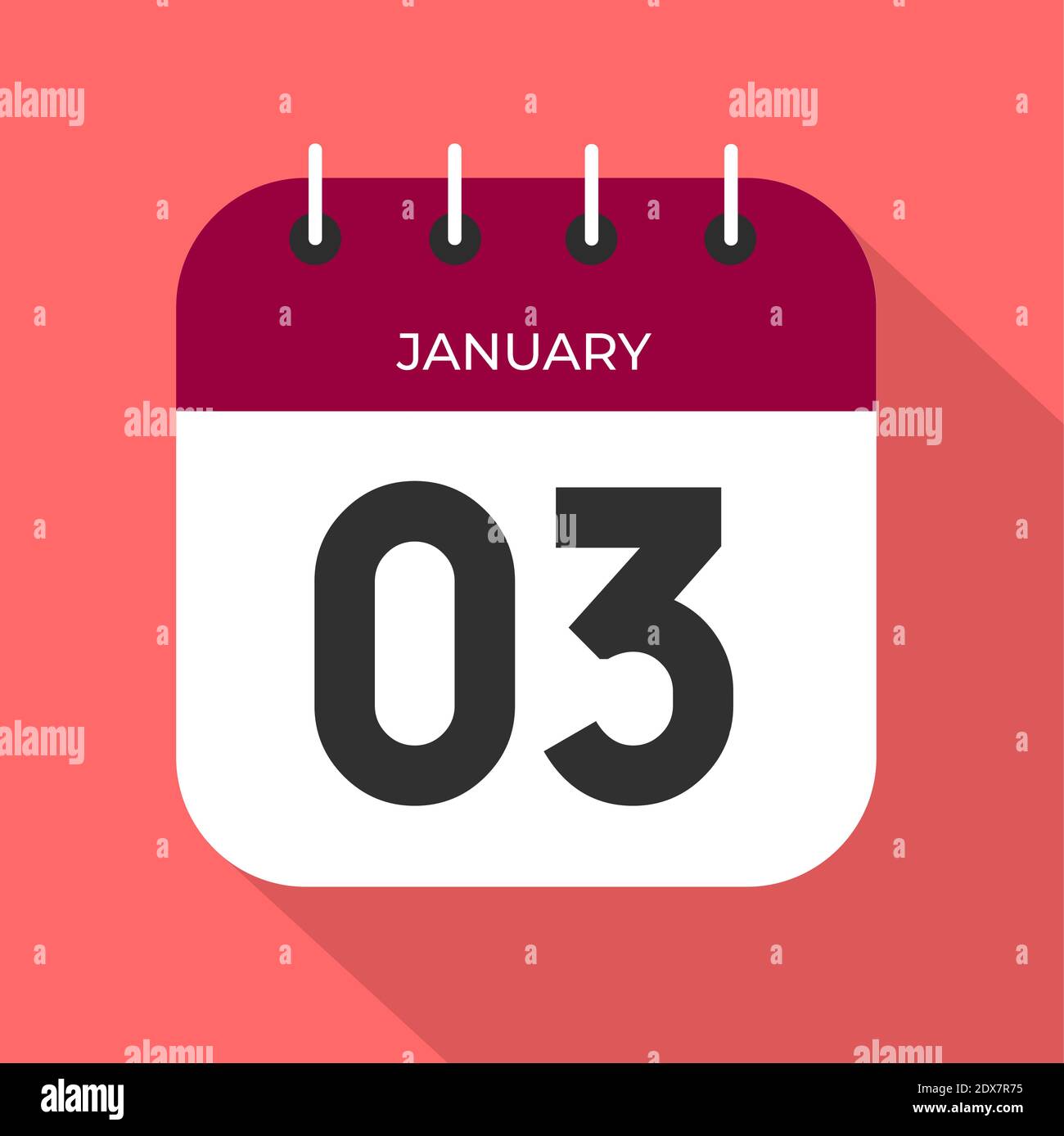 Calendar day 3. Number three on a white paper with wine color border on ...