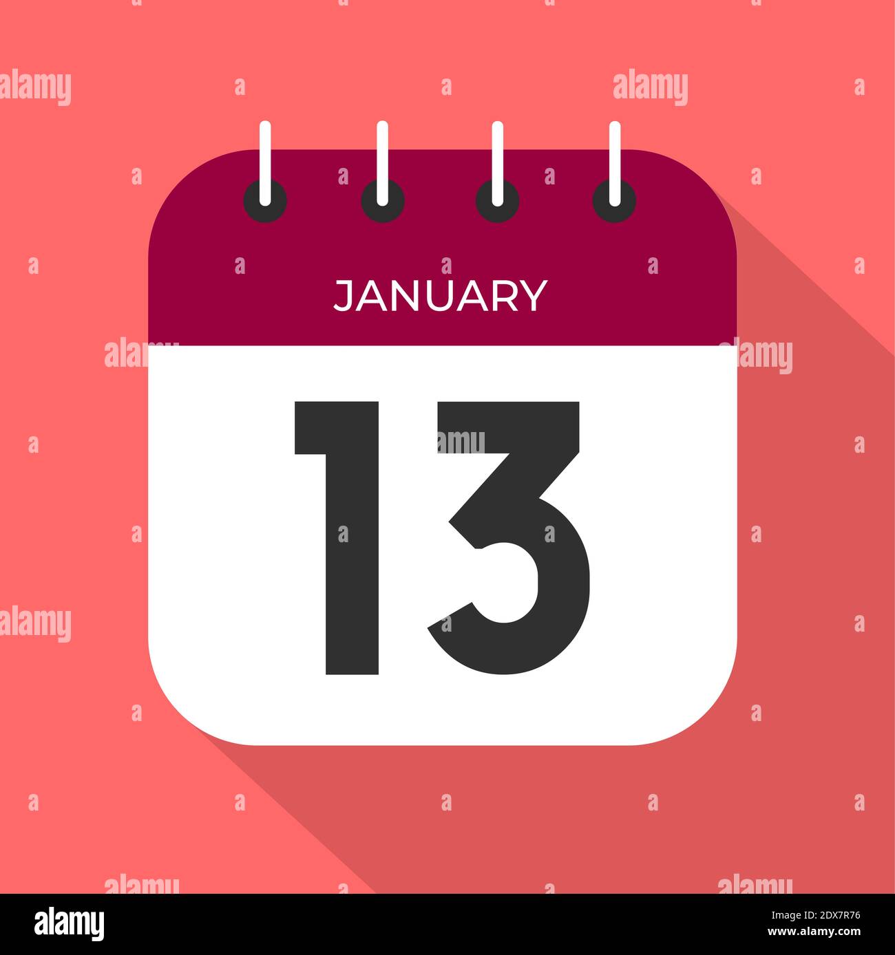Calendar day 13. Number thirteen on a white paper with wine color ...
