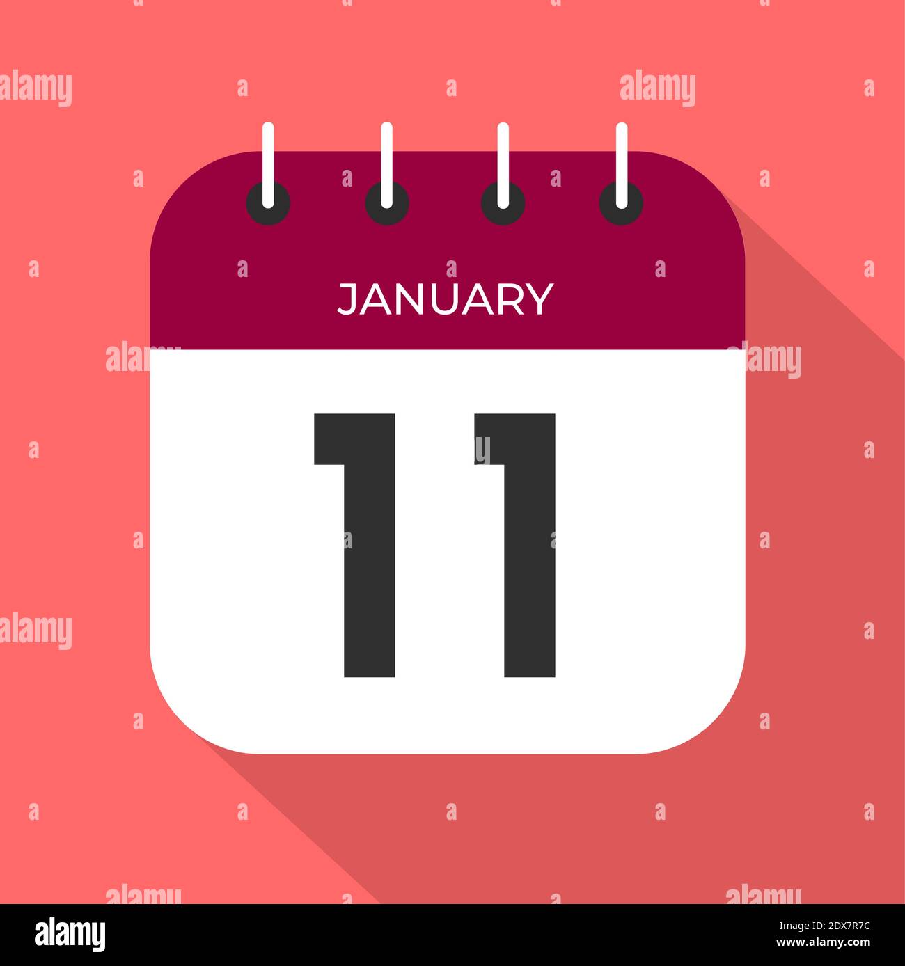 Calendar day 11. Number eleven on a white paper with wine color border ...