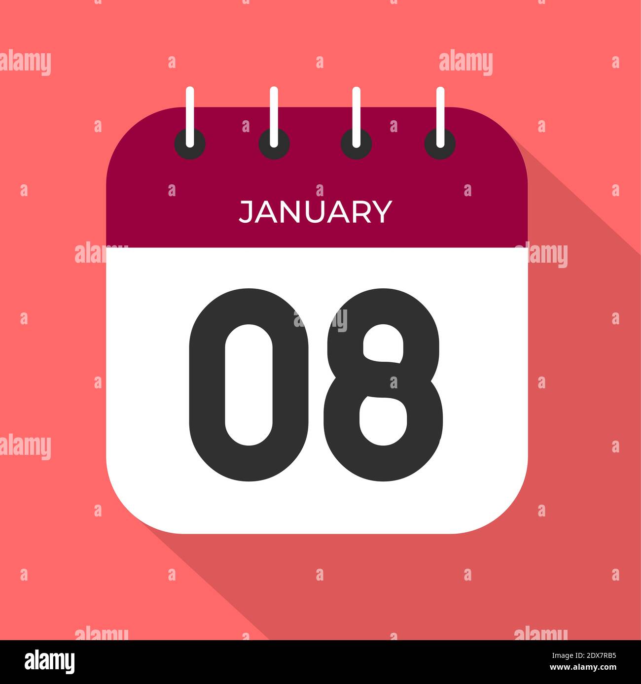 Calendar day 8. Number eight on a white paper with wine color border on ...