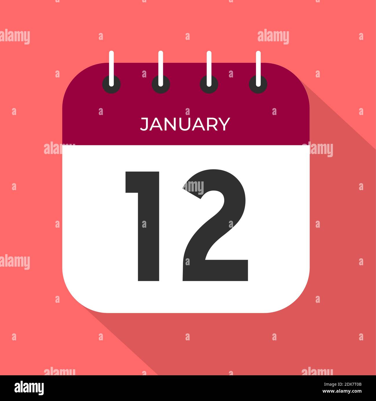 Calendar day 12. Number twelve on a white paper with wine color border ...