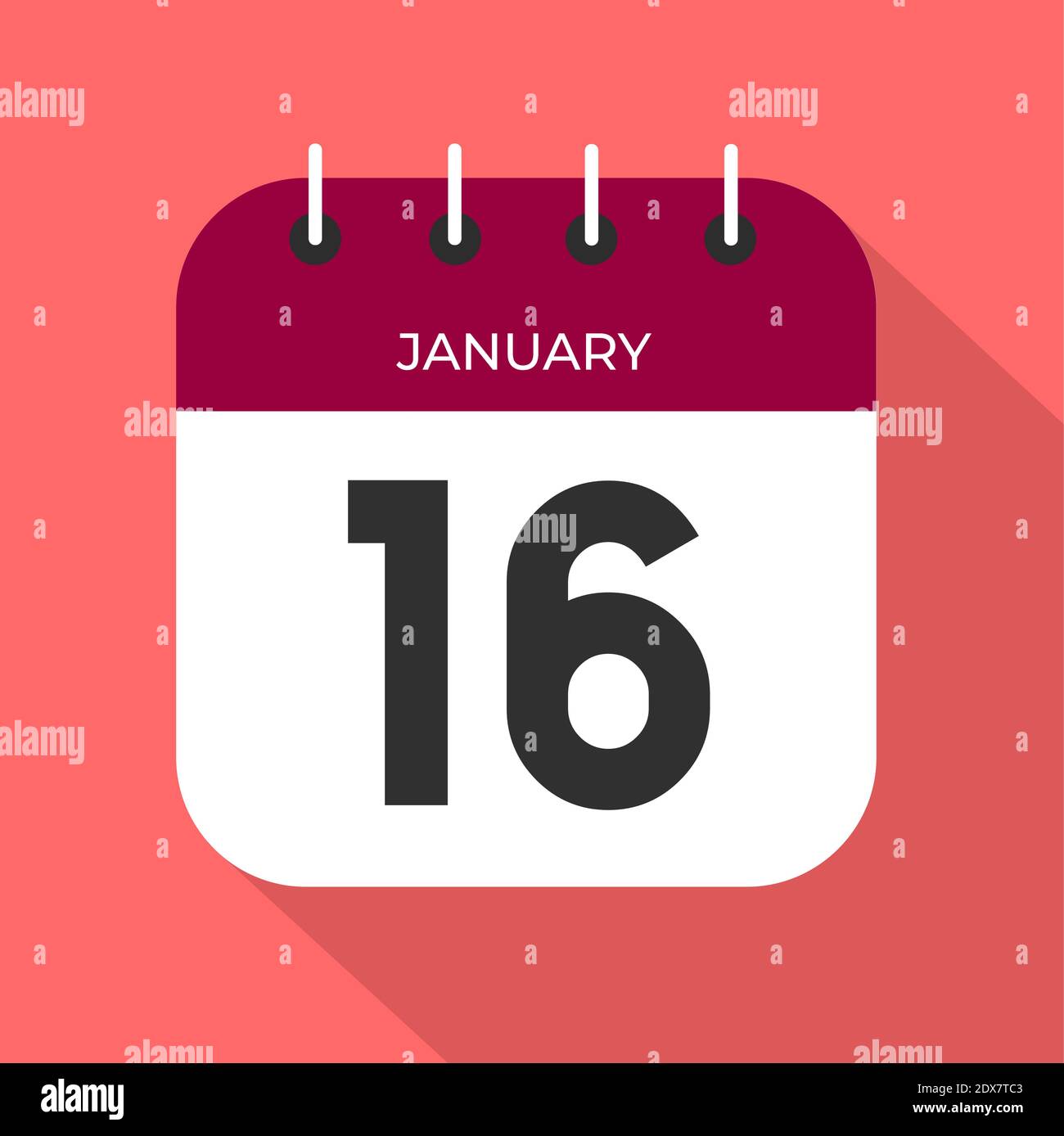 Calendar day 16. Number sixteen on a white paper with wine color border ...