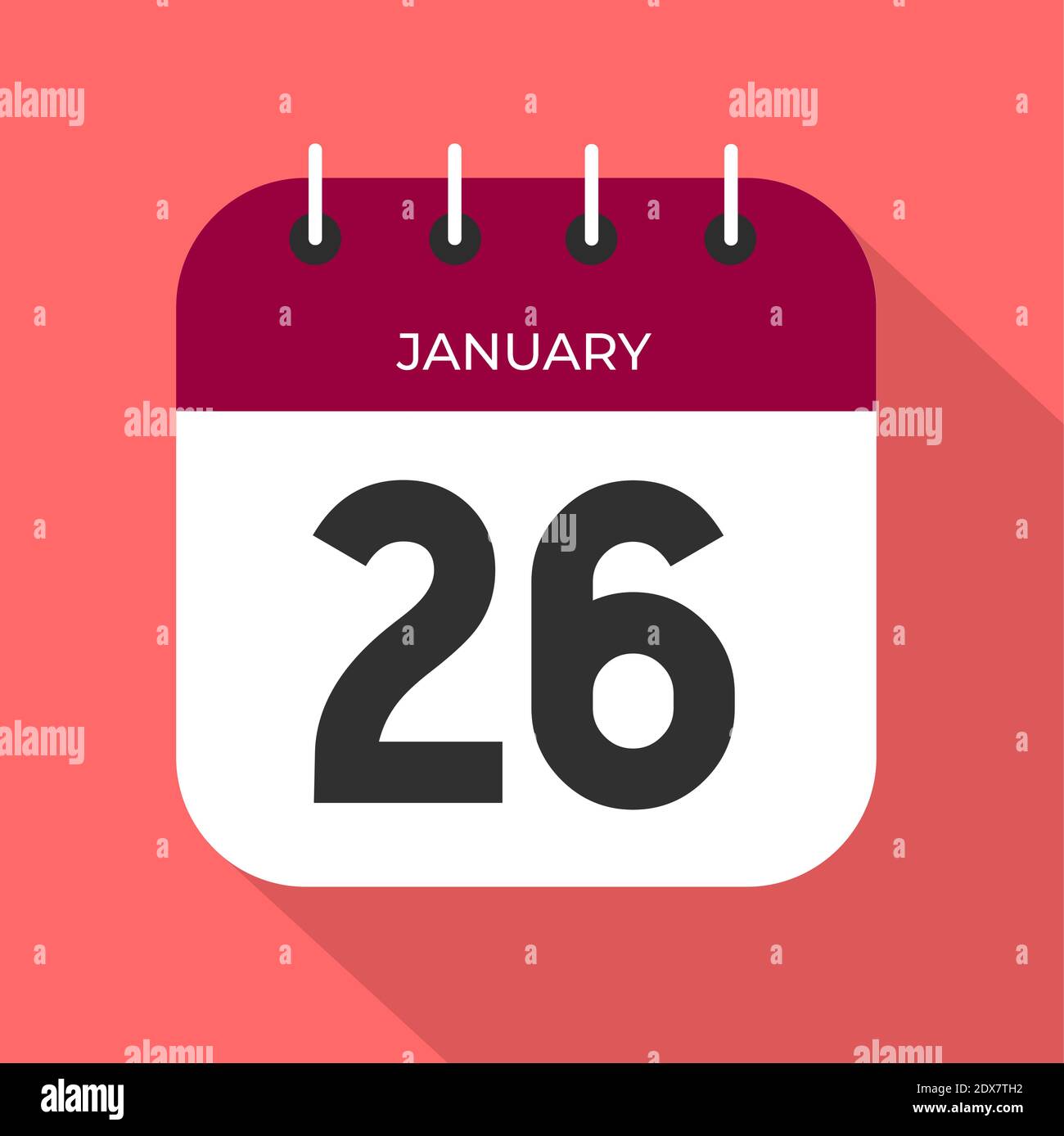 Calendar day 26. Number twenty-six on a white paper with wine color ...