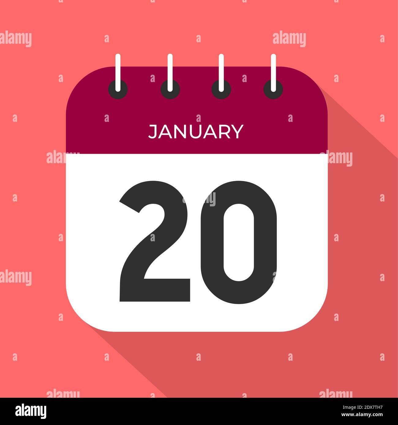 Calendar day 20. Number twenty on a white paper with wine color border ...
