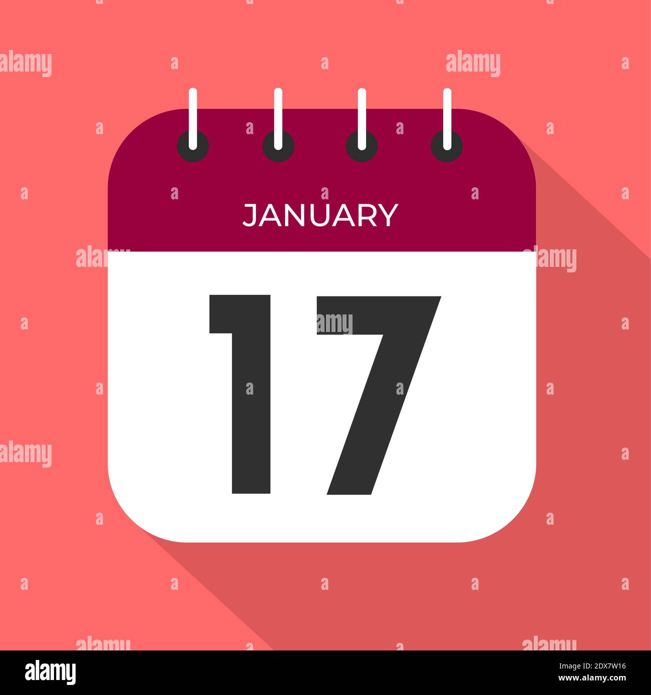 Calendar day 17. Number seventeen on a white paper with wine color ...