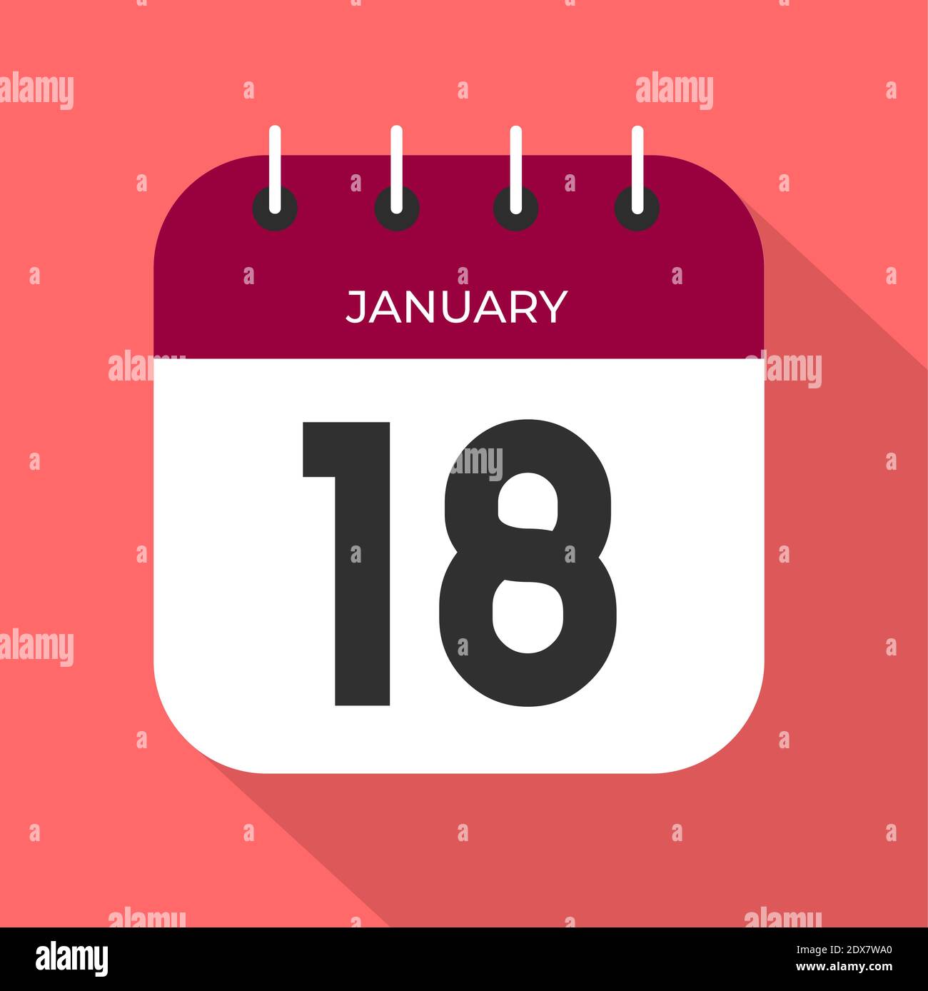 Calendar day 18. Number eighteen on a white paper with wine color ...