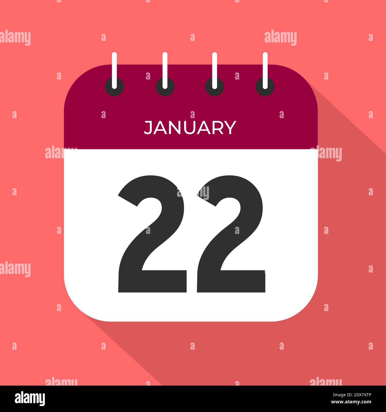 Calendar day 22. Number twenty-two on a white paper with wine color ...