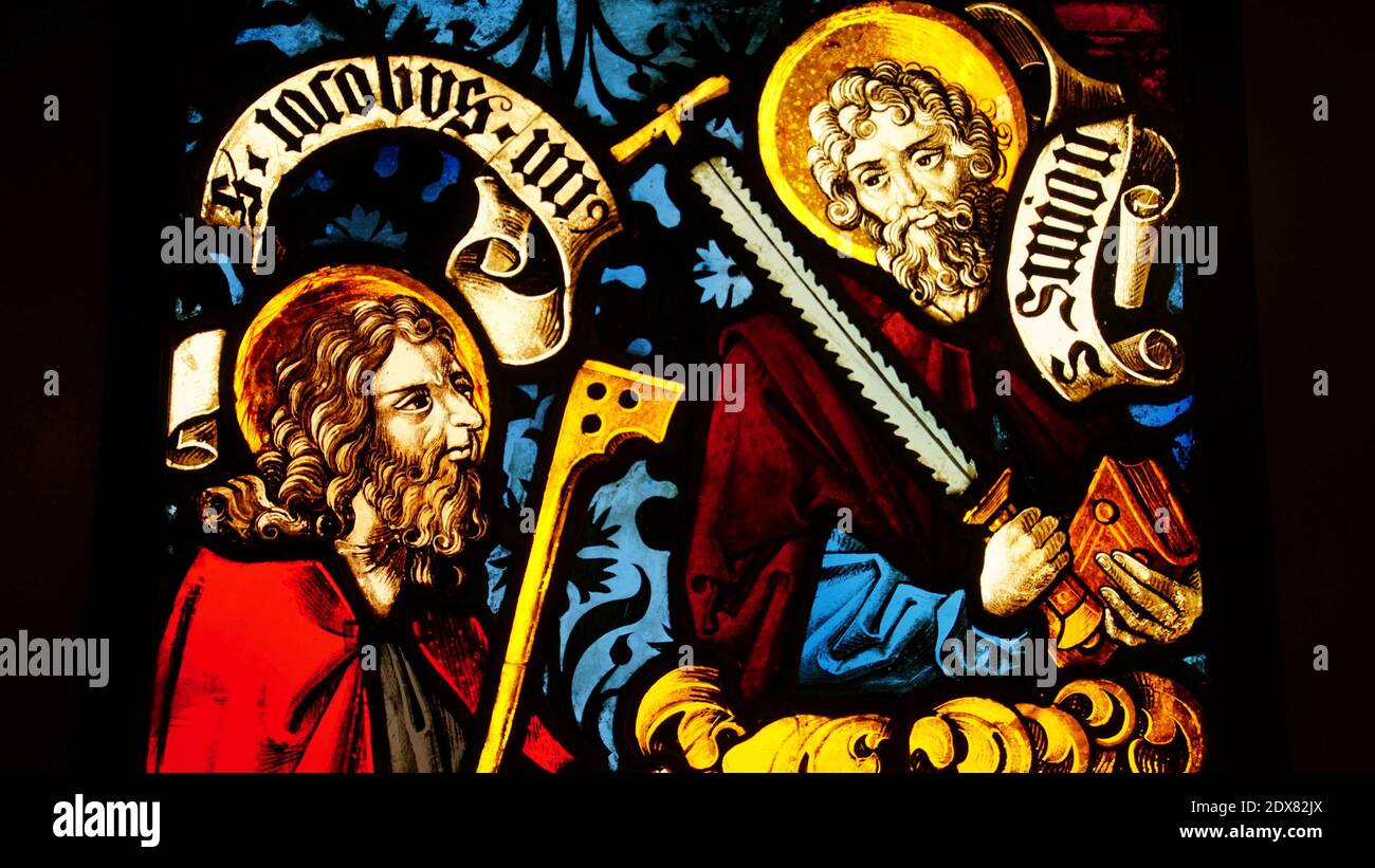 MUNICH - JUL 22, 2018 - Beautiful Gothic stained glass window panes ...