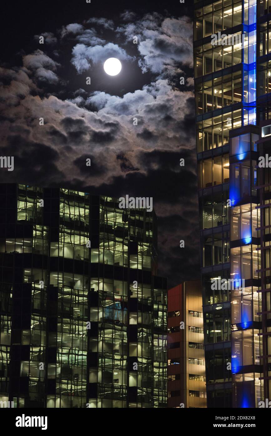 Full moon over downtown Toronto, ON, Canada on September 8, 2014. Photo ...